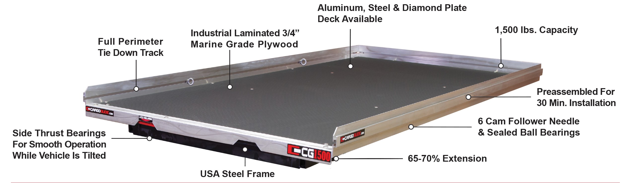 Slide Out Cargo Tray 1500 LB Capacity 65 Percent Extension for Most 8FT ...